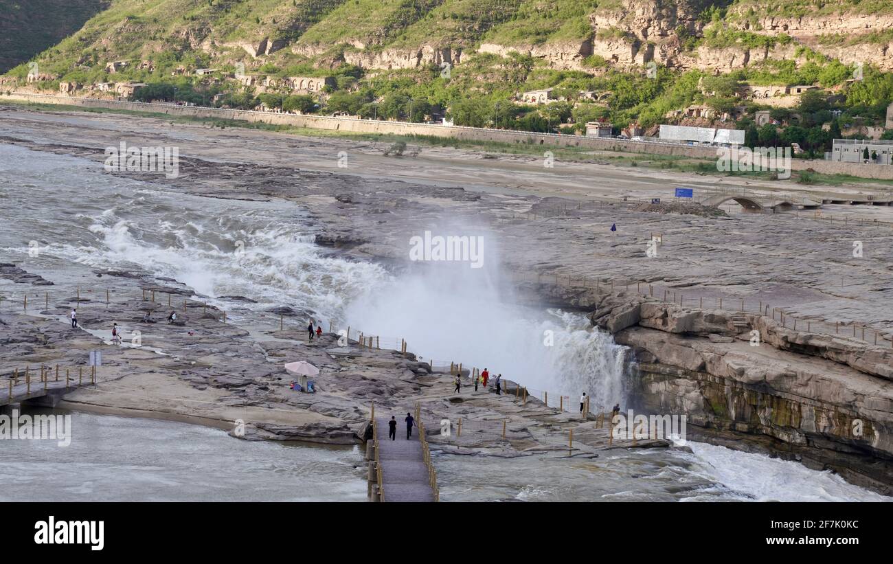 The Hukou Waterfalls of Yellow River with lots of small streams formed ...