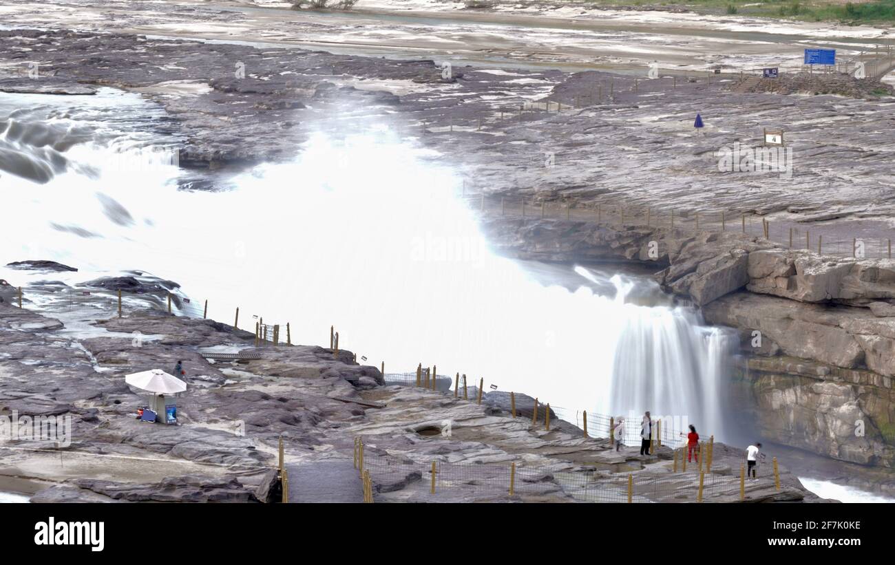 The Hukou Waterfalls of Yellow River with lots of small streams formed ...