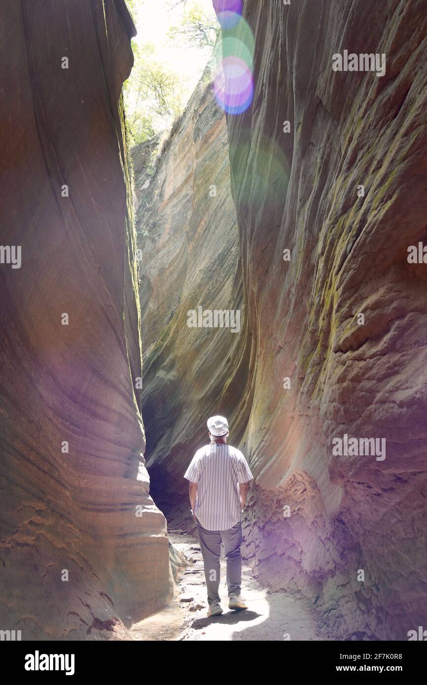 Ganquan Canyon with nature formed narrow cliff that just enough to pass ...