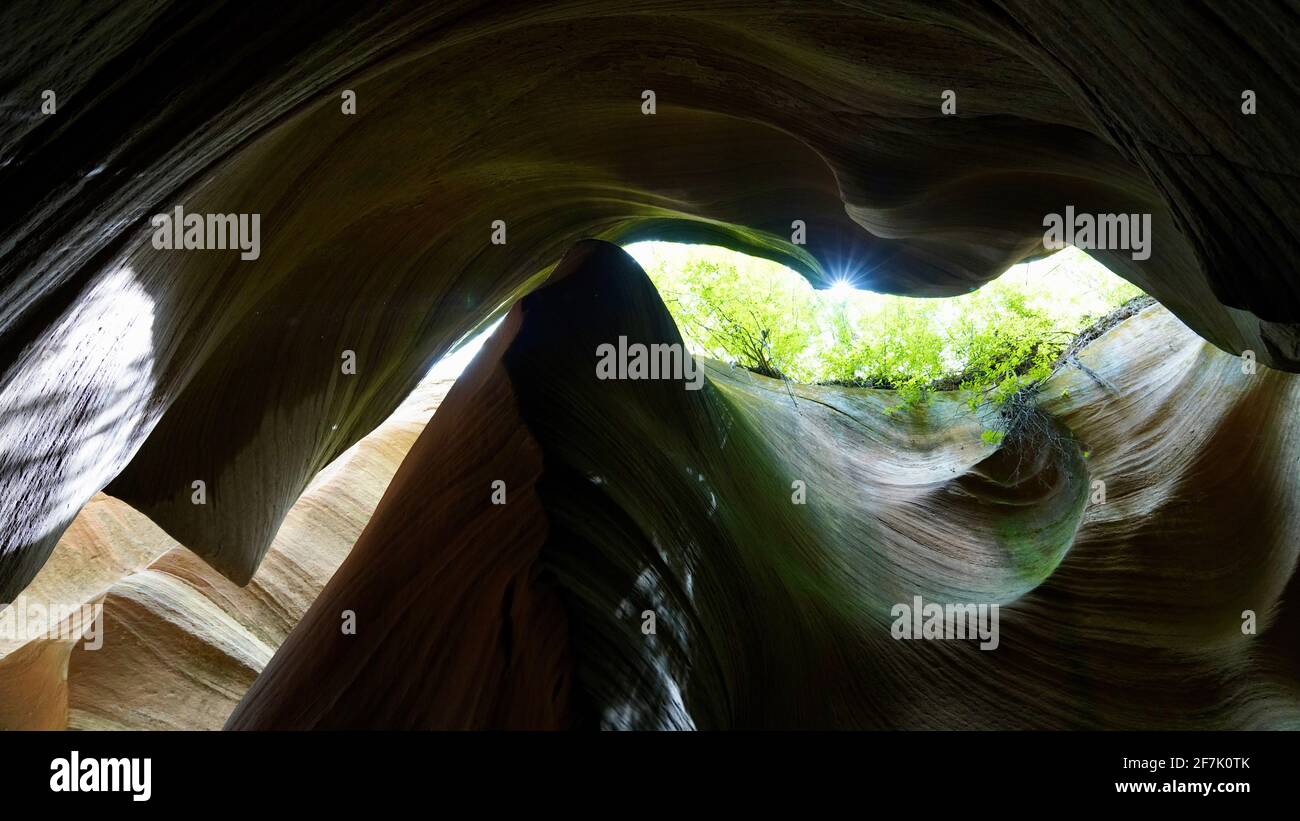 Ganquan Canyon with nature formed narrow cliff that just enough to pass ...