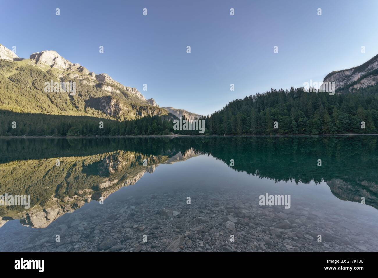 Scenic view of reflections into lake tovel Stock Photo - Alamy