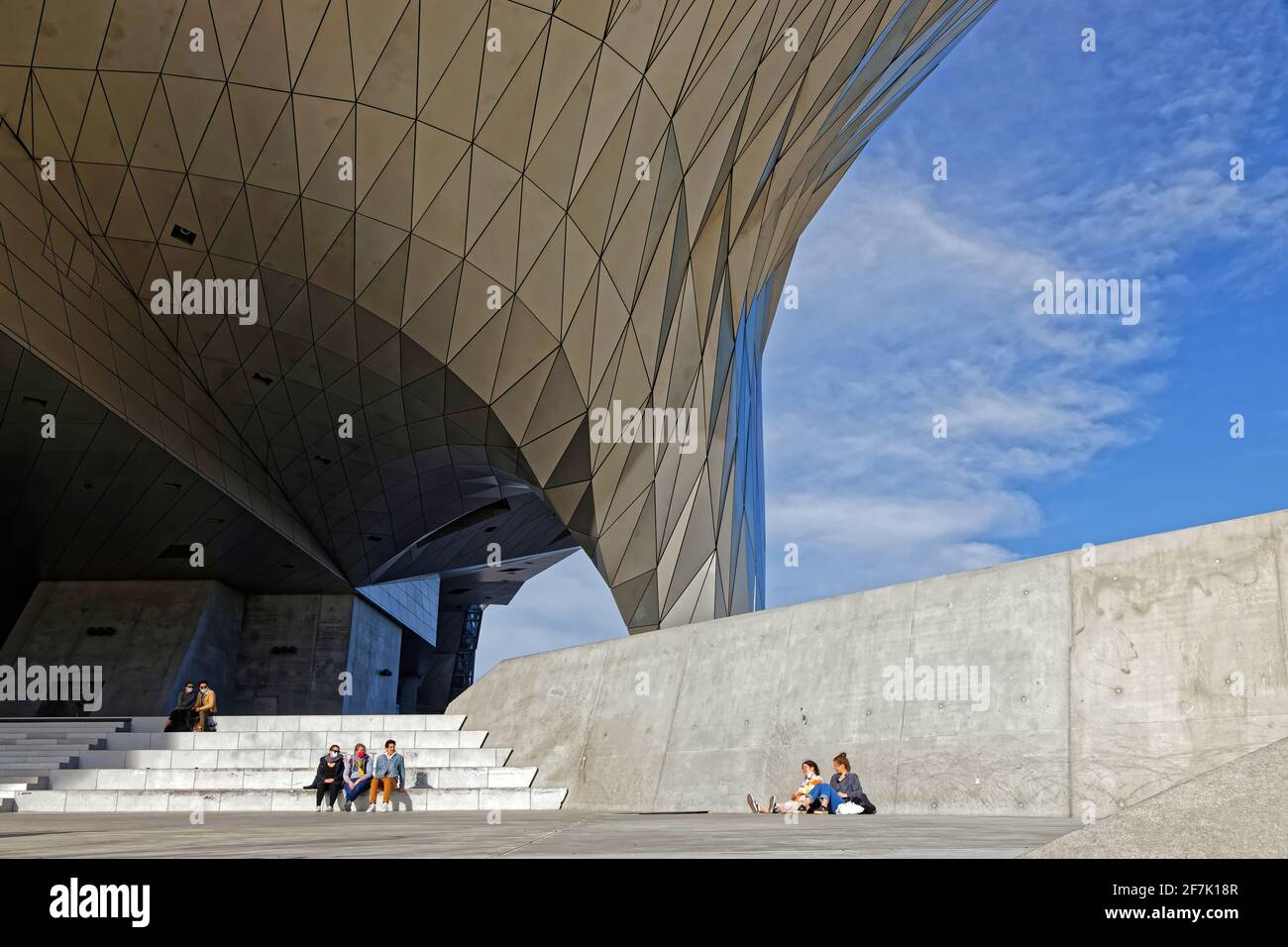 LYON, FRANCE, February 19, 2021 : Rest under the "Musee des Confluences ...