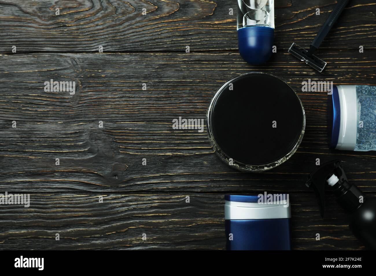 Concept of men's hygiene on wooden background Stock Photo - Alamy