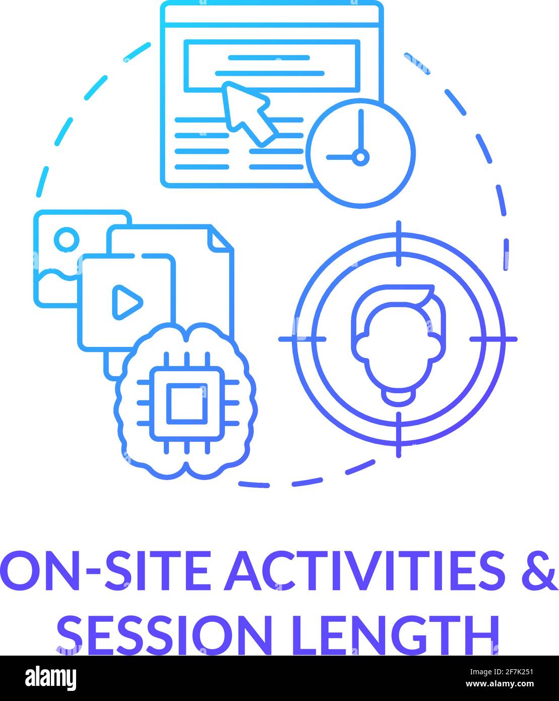 On site activities and session length blue gradient concept icon Stock ...