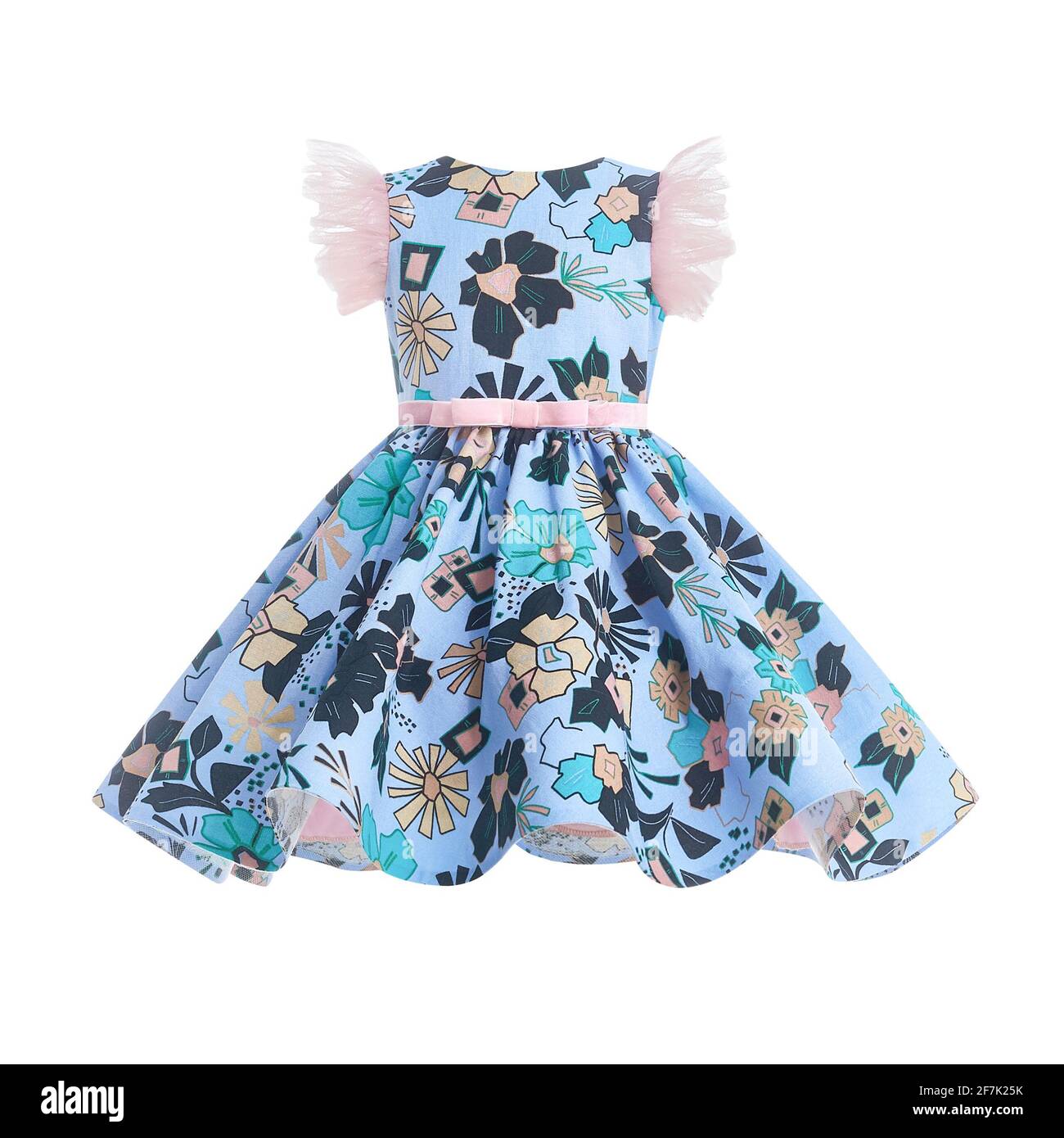 Summer blue dress for girls with a full skirt on a white background ...