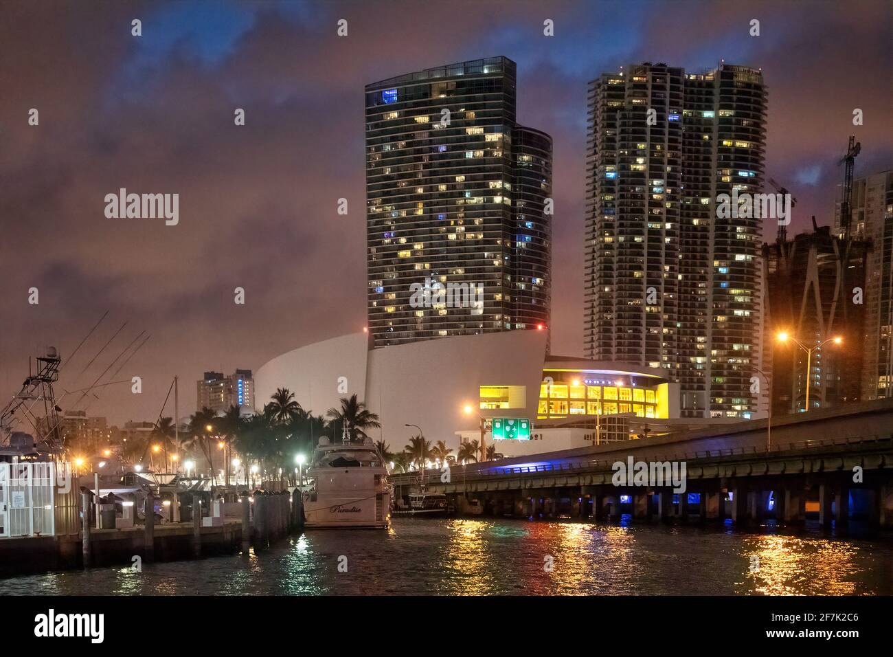 Miami city skyline at night, Florida, USA Stock Photo - Alamy
