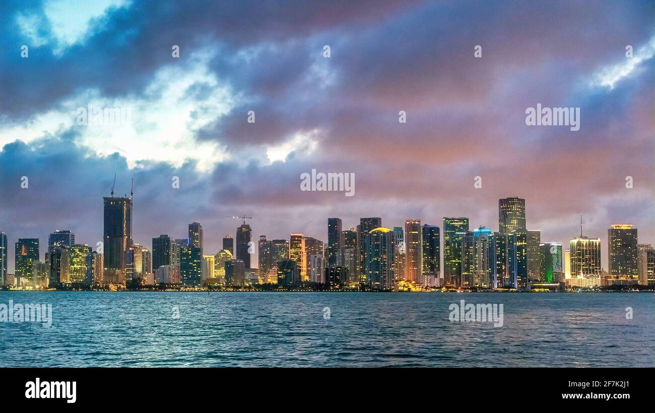 Miami city skyline at night, Florida, USA Stock Photo - Alamy