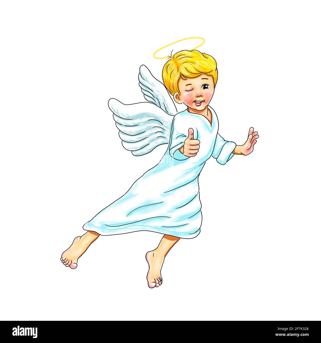 cute angel boy barefoot flying eyes wink thumbs up wink agree religion ...