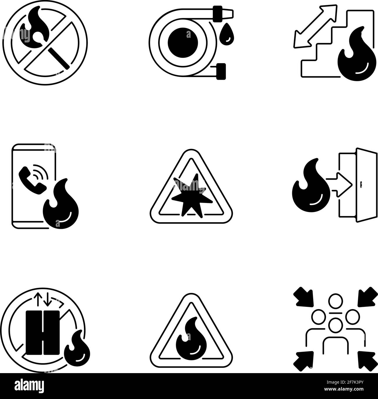 Fire safety guidelines black linear icons set Stock Vector Image & Art ...