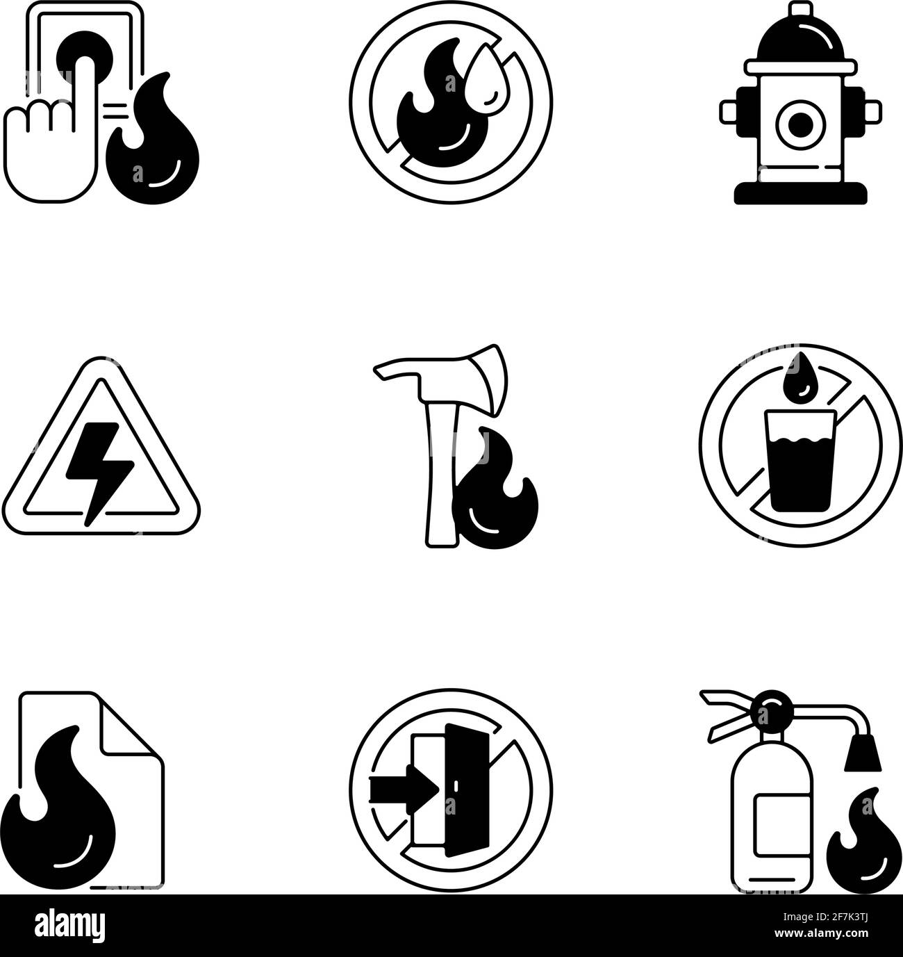 Fire emergency black linear icons set Stock Vector Image & Art - Alamy