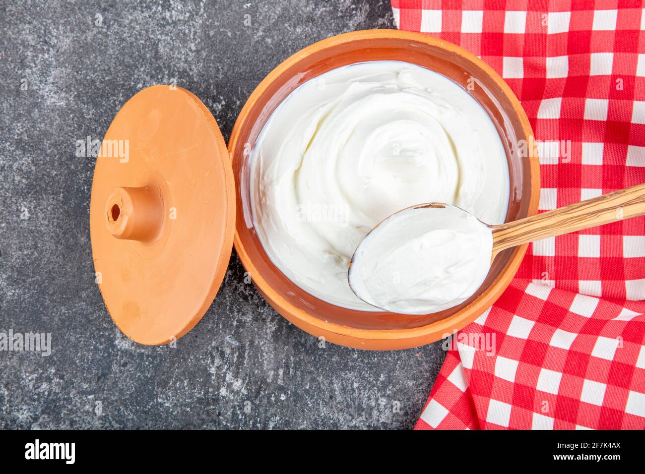 Turkish and Greek traditional dairy food yogurt or strained yogurt in ...