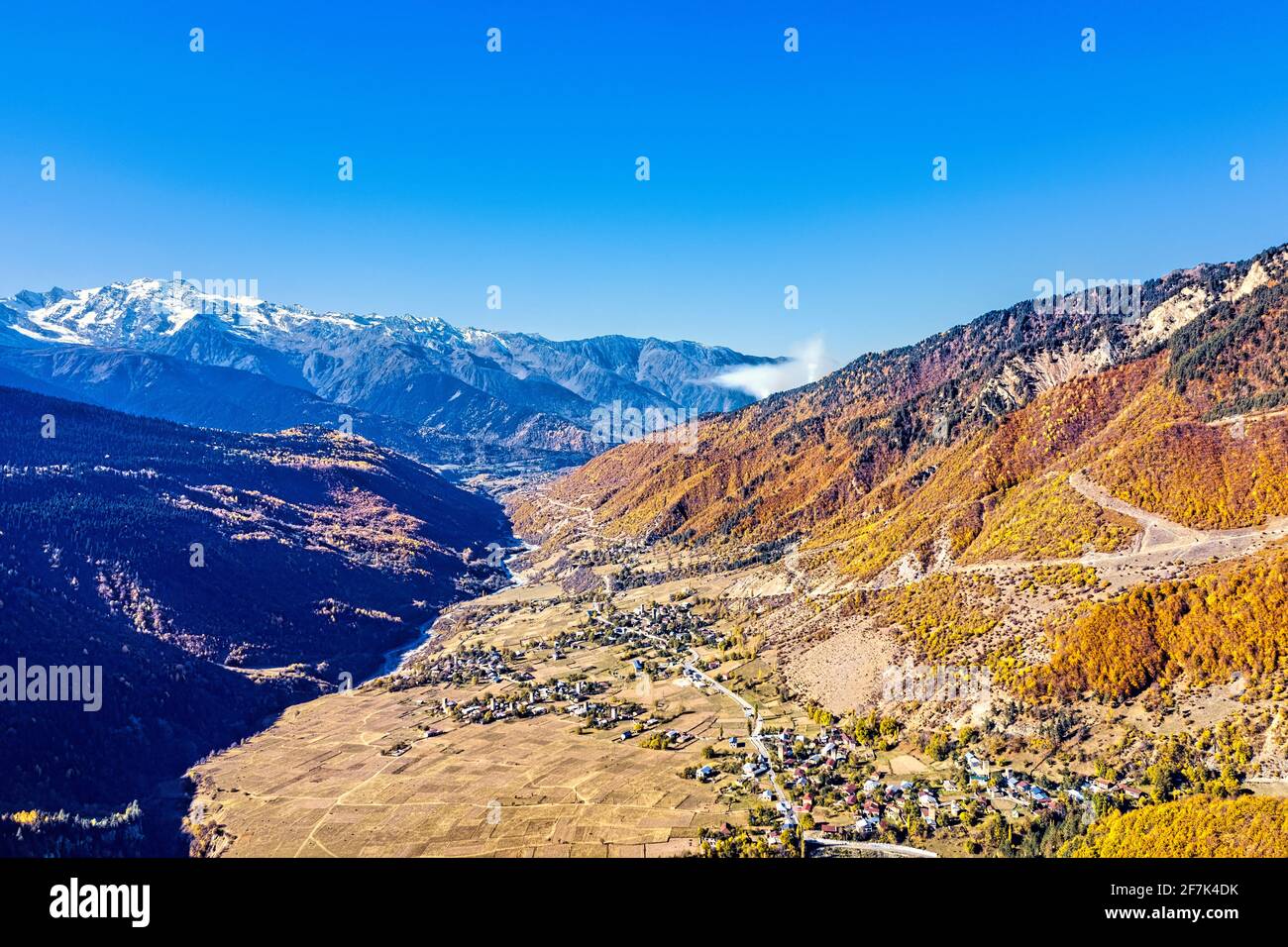 Aerial view of Mestia village with typical tower houses Stock Photo - Alamy