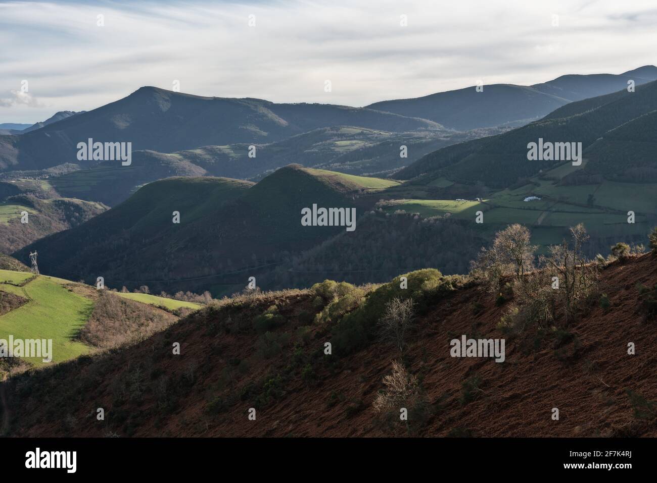 Beautiful view of the landscape from a path of the Camino of Santiago ...