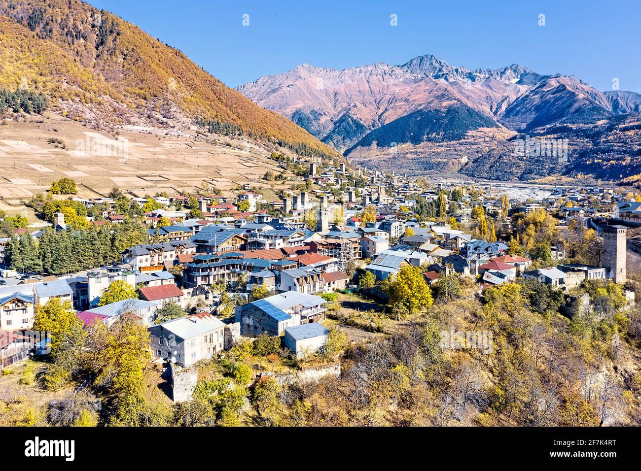 Ushguli village panorama in Enguri gorge with green Svaneti nature ...