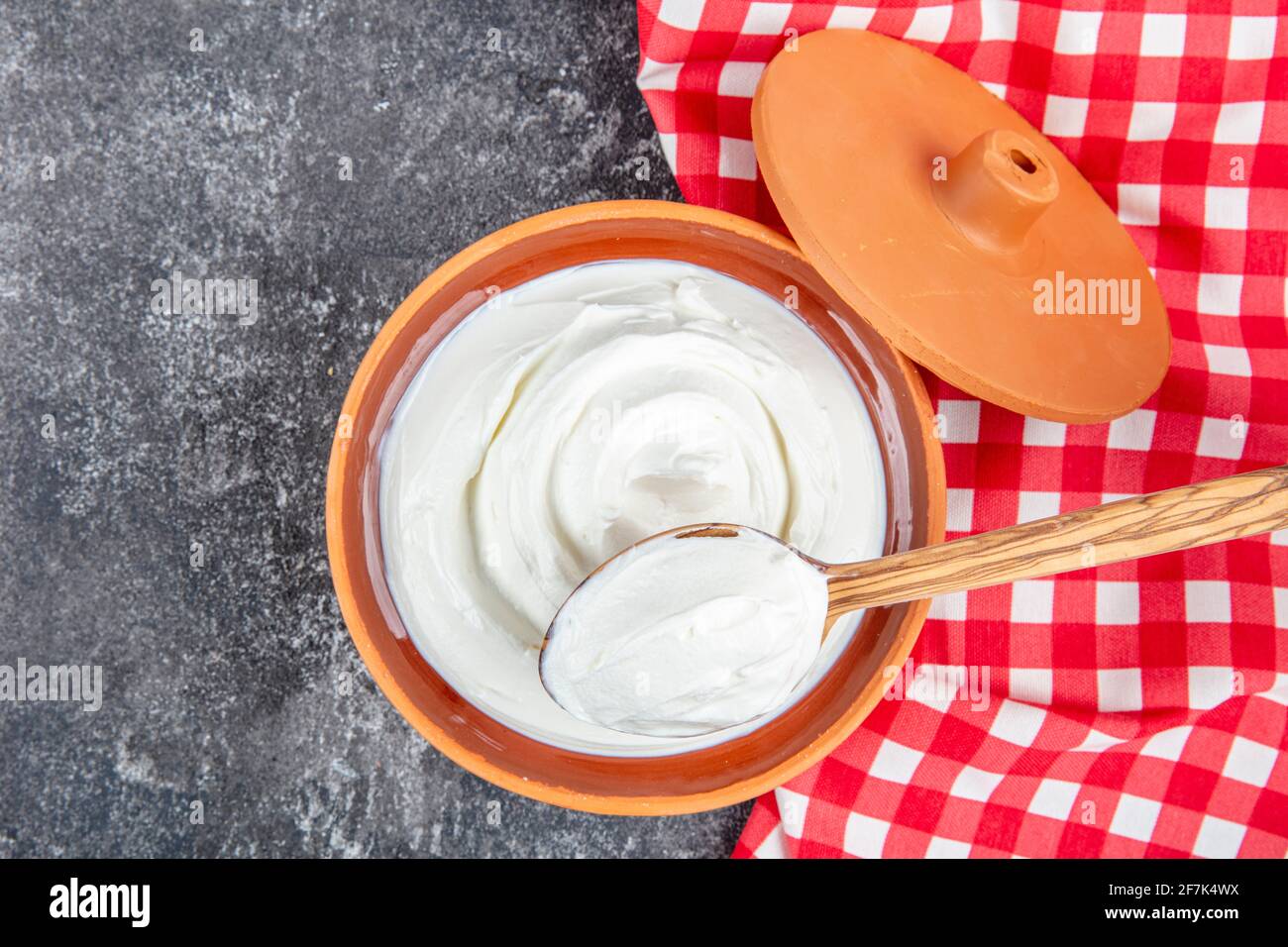 Turkish and Greek traditional dairy food yogurt or strained yogurt in ...