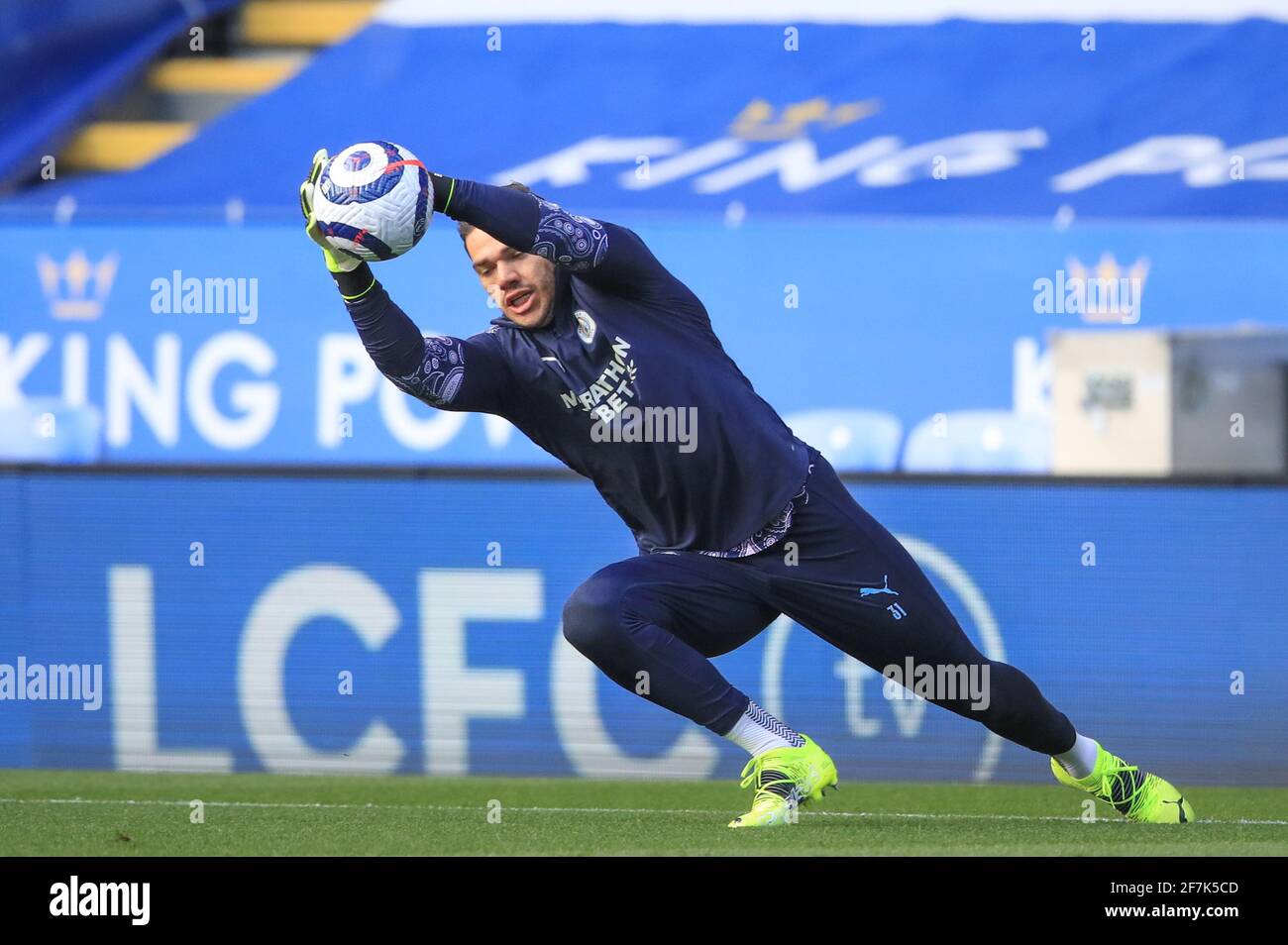 Ederson Santana de Moraes of Manchester City during the warm up Stock ...
