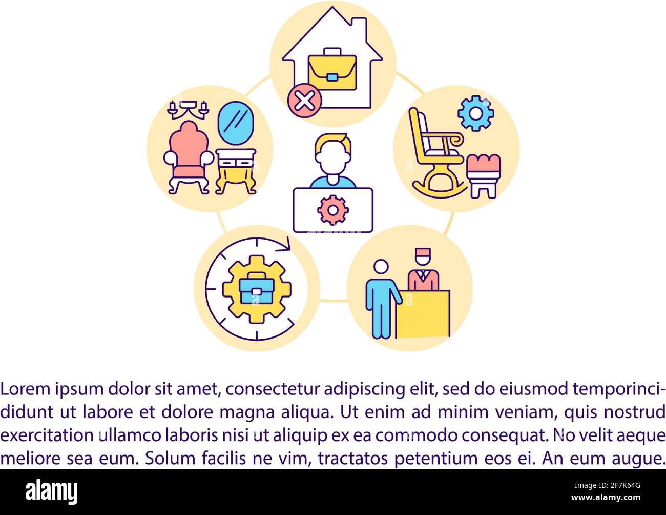 Private offices for remote workers concept line icons with text Stock ...