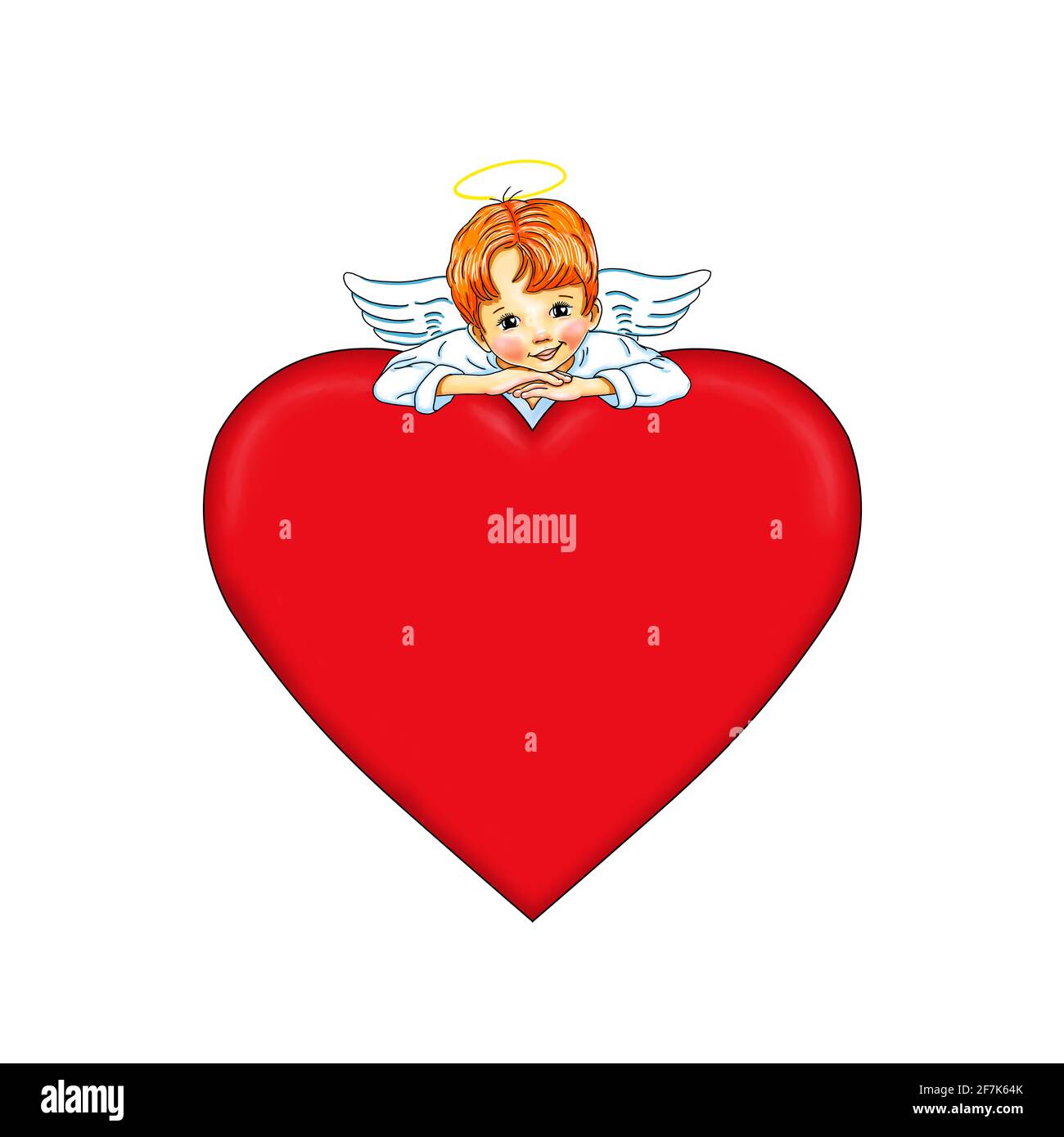 Template little angel cute sweet pretty heart red banner ribbon gold ...