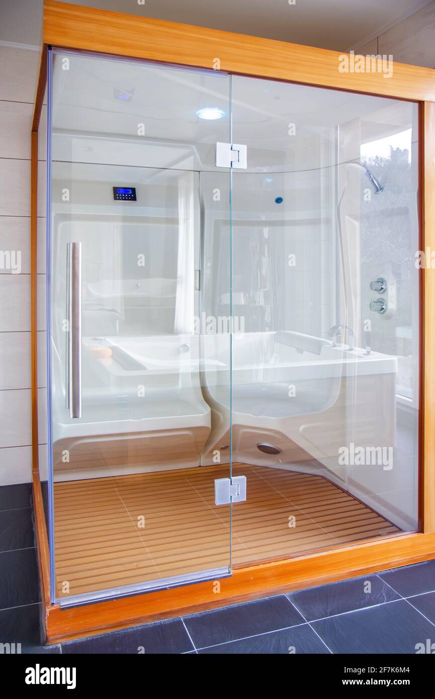 Modern steam bath in the bathroom Stock Photo - Alamy