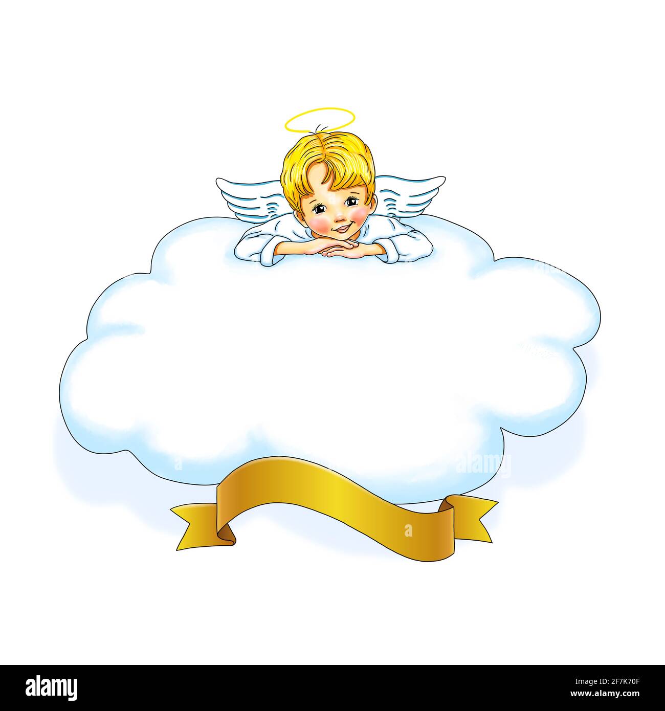 Template little angel cute sweet pretty lies barefoot smiling cloud ...