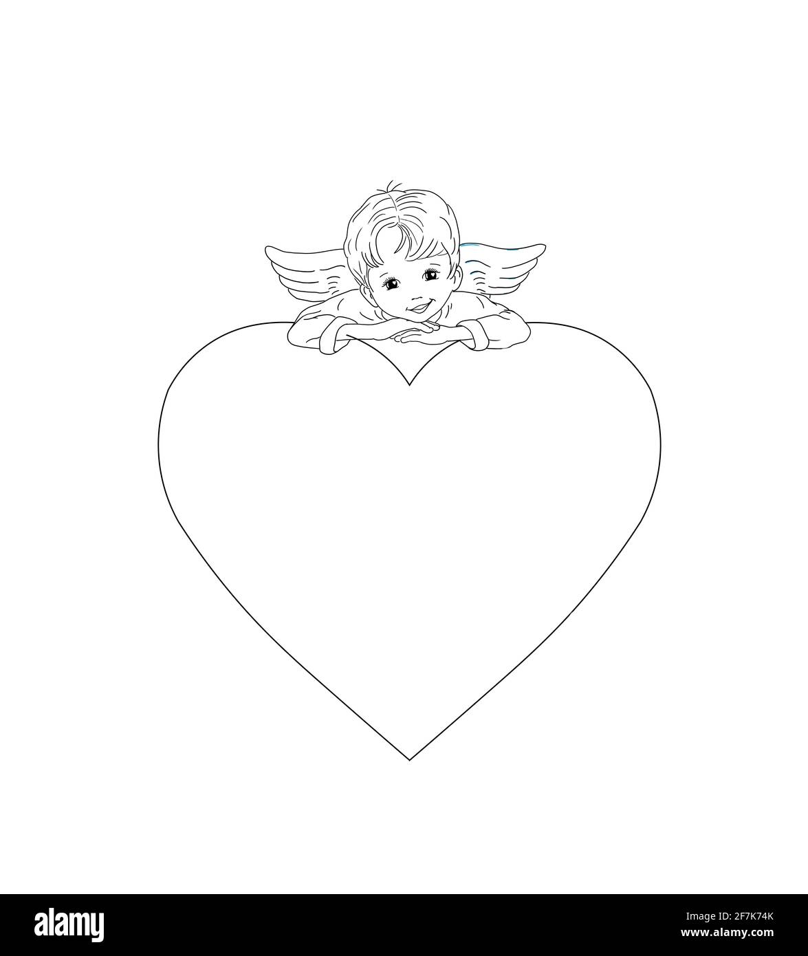 Template little angel cute sweet pretty heart red banner ribbon gold ...