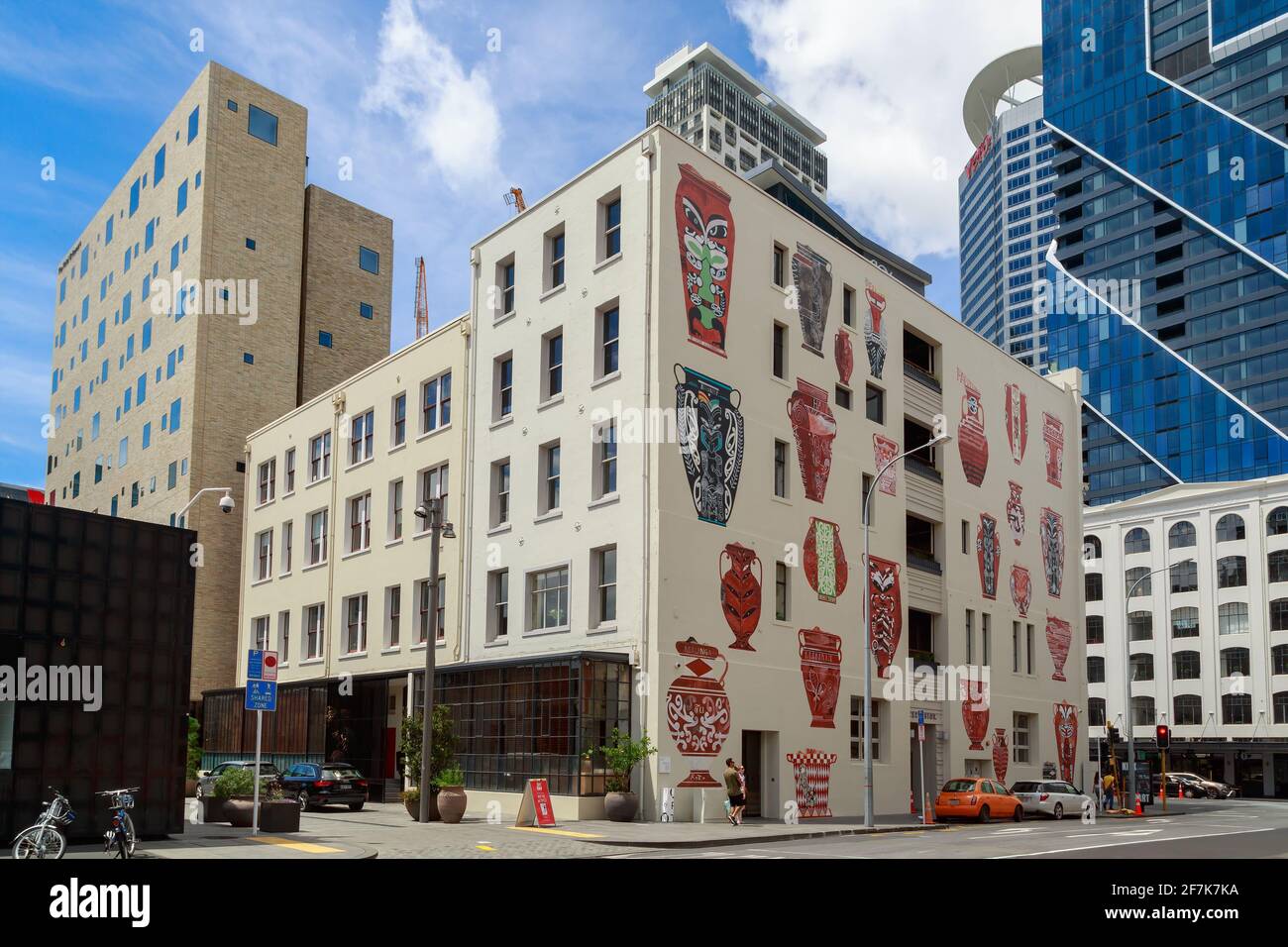 Excelsior House, a building in Auckland, New Zealand. The artwork on ...