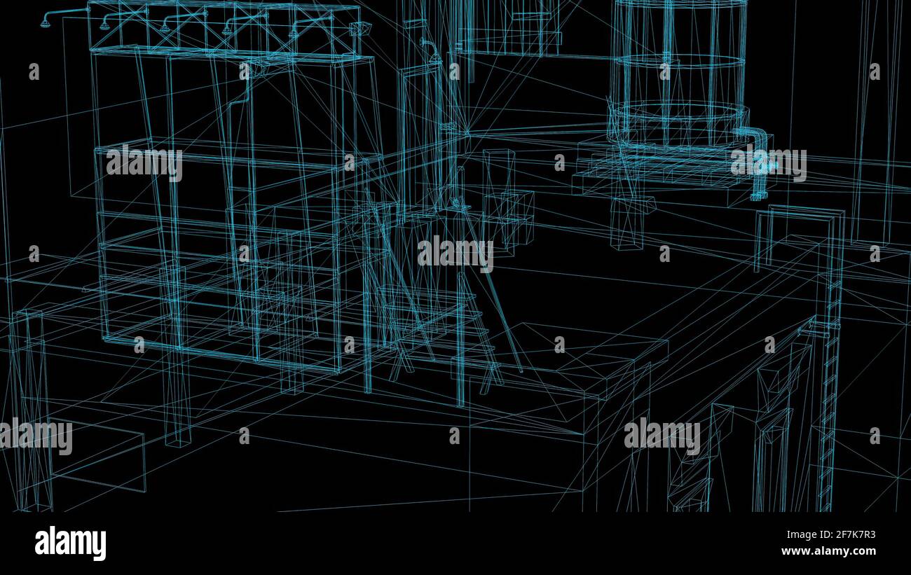 3d rendering - wire frame model of industrial buildings Stock Photo - Alamy