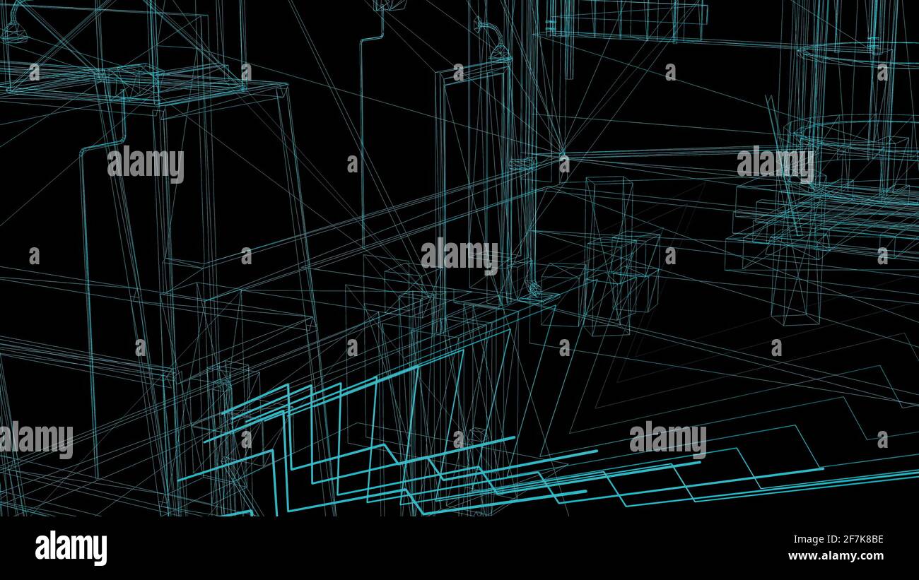 3d rendering - wire frame model of industrial buildings Stock Photo - Alamy