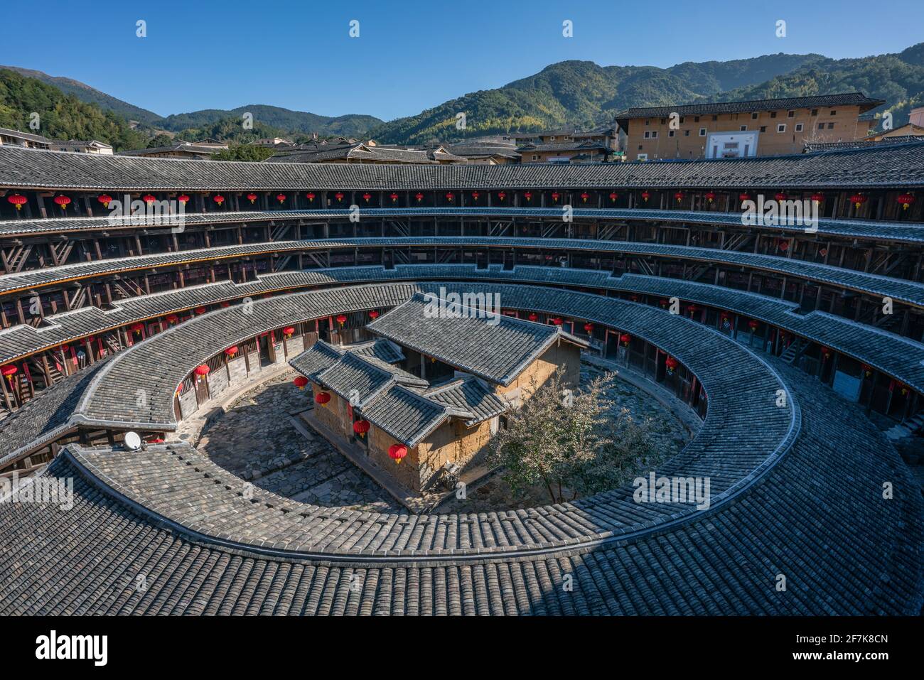 Inside view of a Tulou, a traditional Chinese architecture in Fujian ...