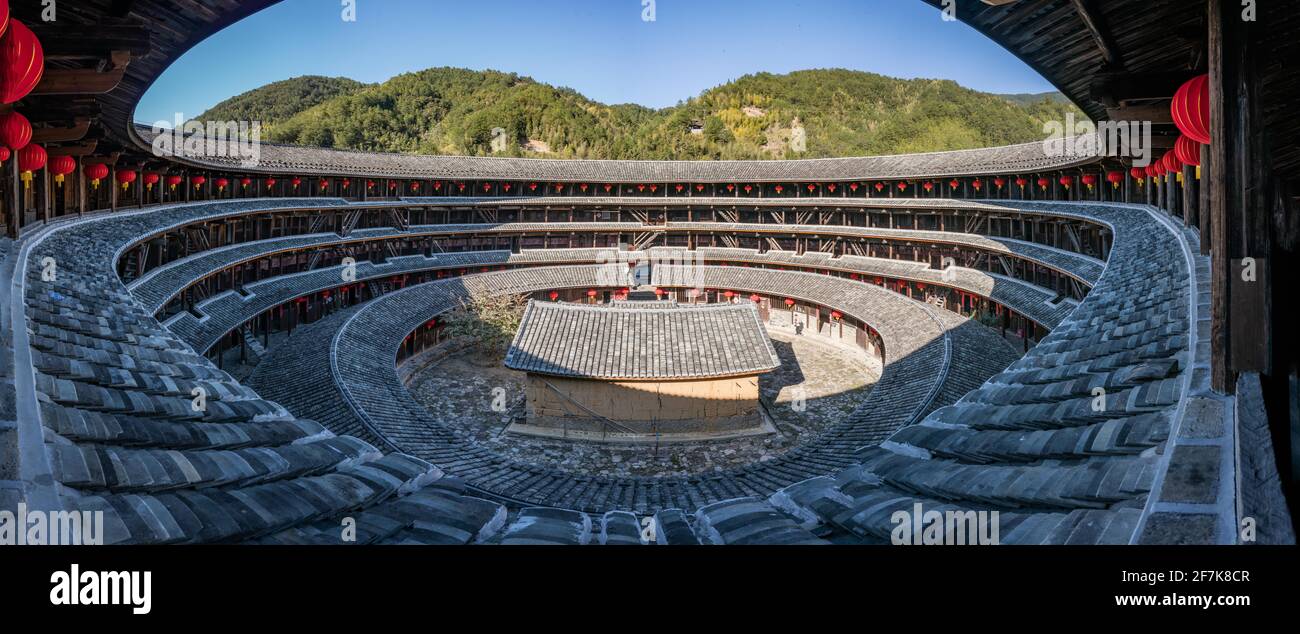 Inside view of a Tulou, a traditional Chinese architecture in Fujian ...
