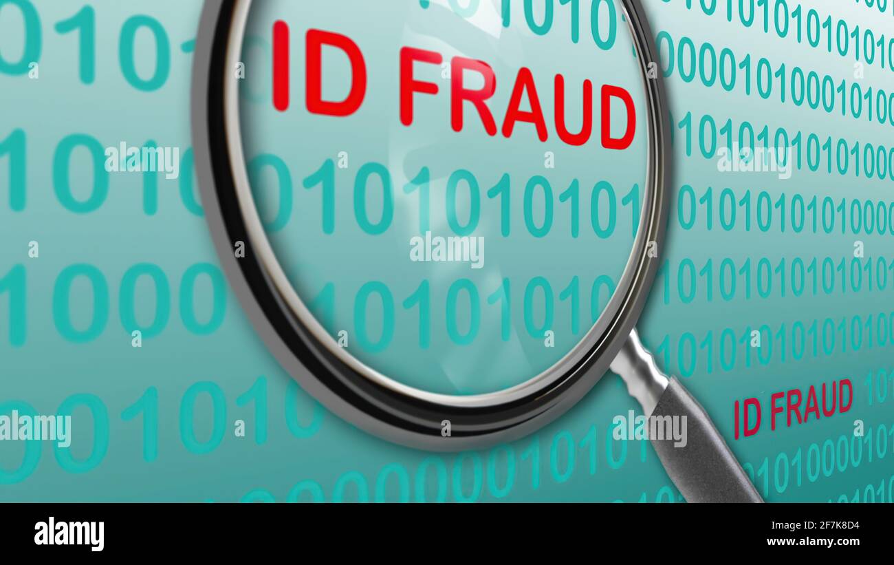 Close up of magnifying glass on id fraud Stock Photo - Alamy