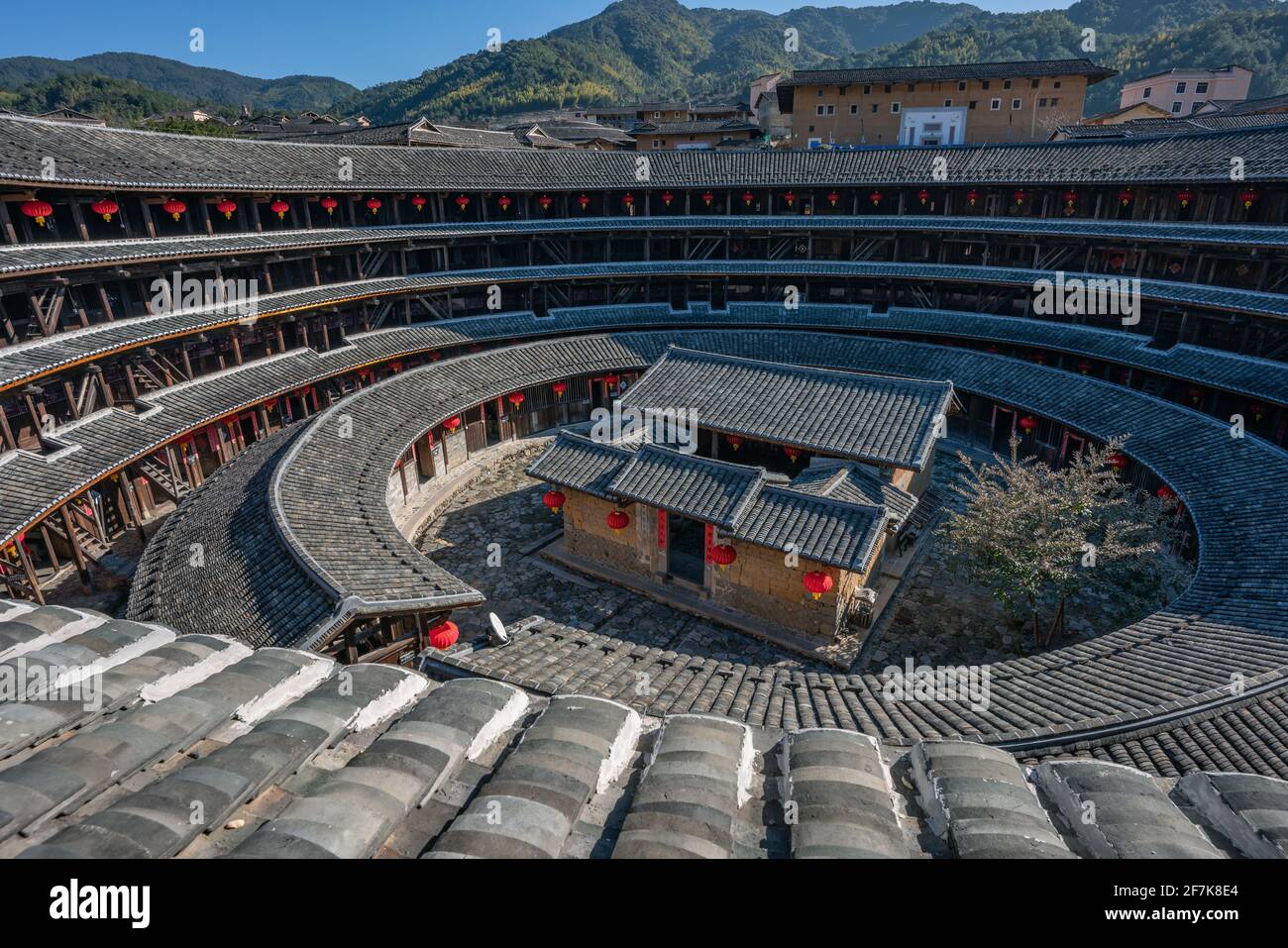 Inside view of a Tulou, a traditional Chinese architecture in Fujian ...