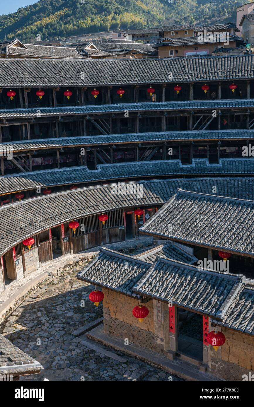 Inside view of a Tulou, a traditional Chinese architecture in Fujian ...