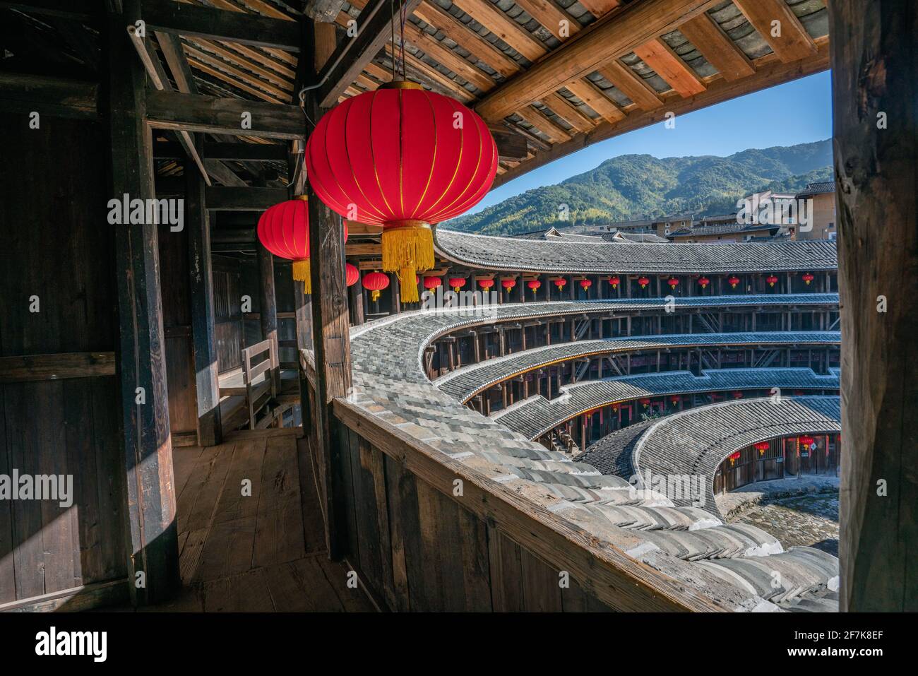 Inside view of a Tulou, a traditional Chinese architecture in Fujian ...