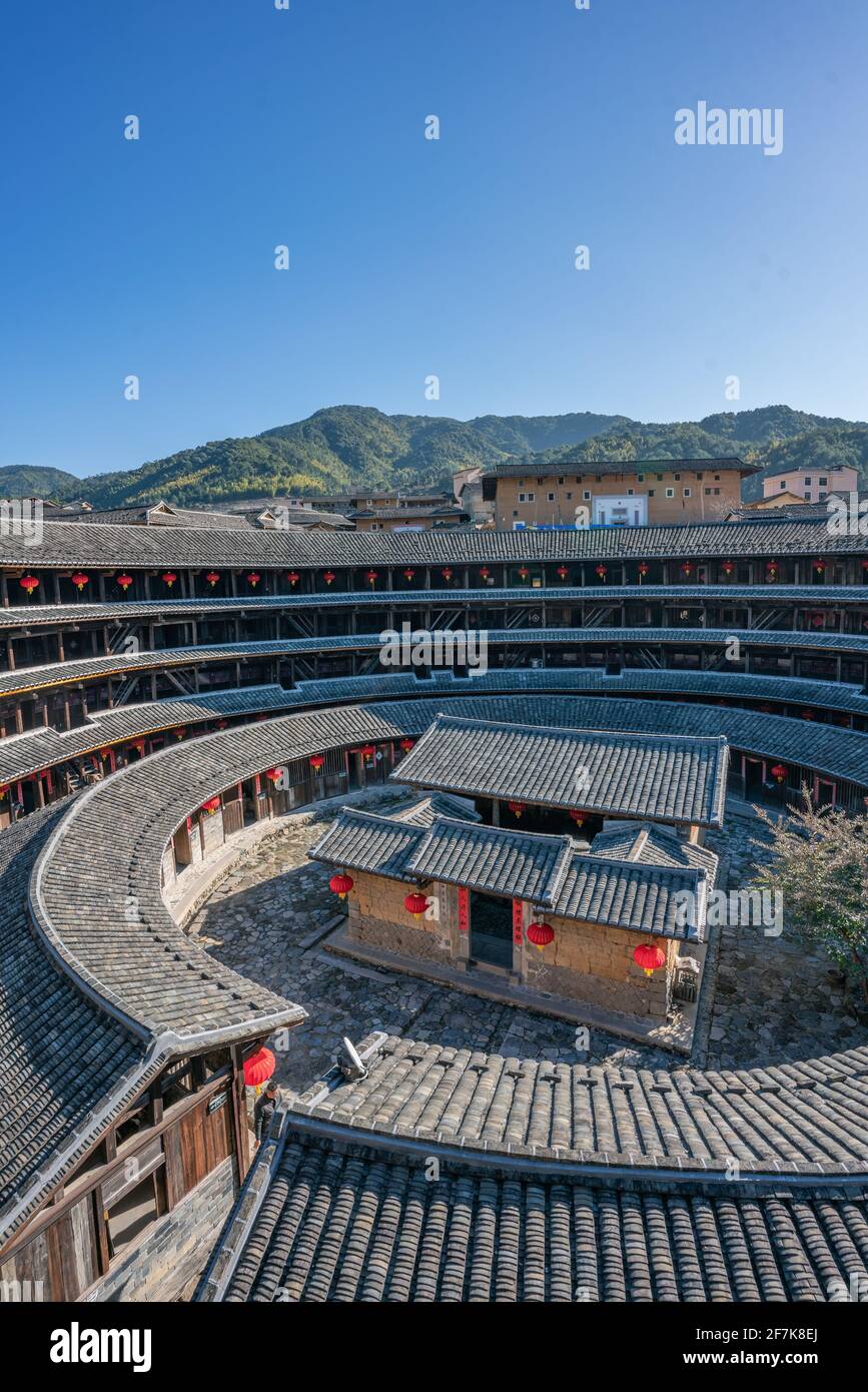 Inside view of a Tulou, a traditional Chinese architecture in Fujian ...