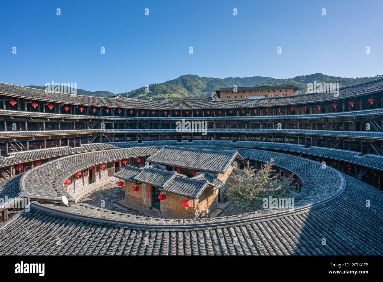 Inside view of a Tulou, a traditional Chinese architecture in Fujian ...