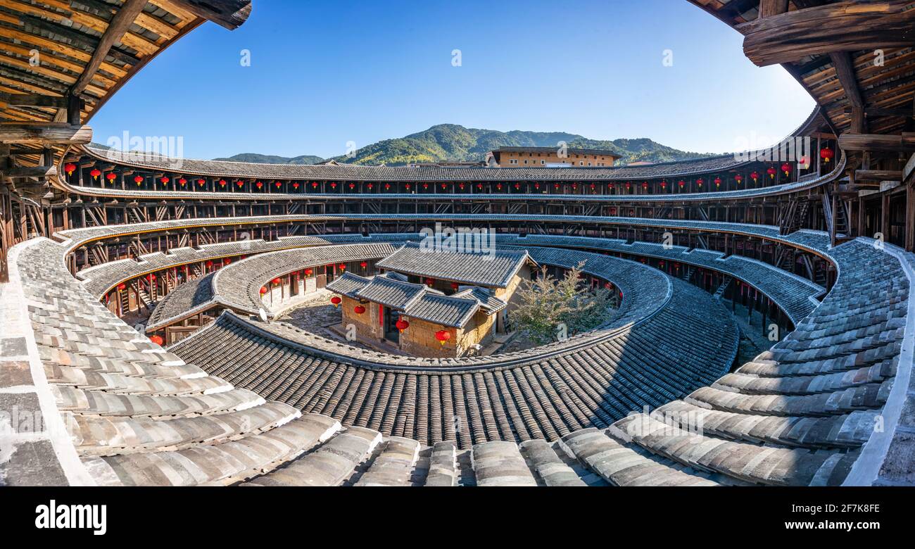 Inside view of a Tulou, a traditional Chinese architecture in Fujian ...