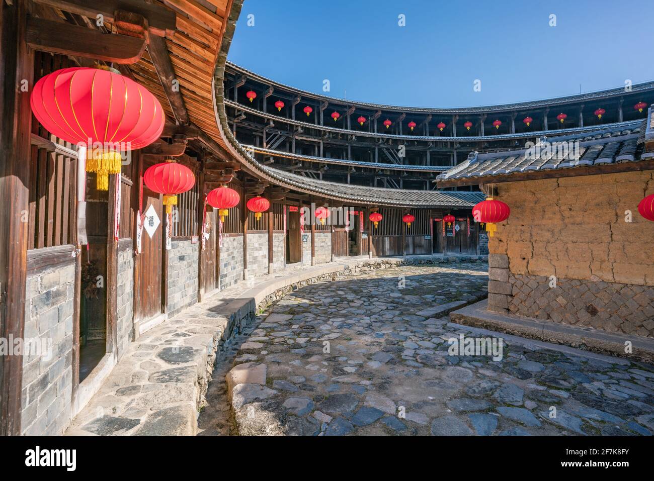 Inside view of a Tulou, a traditional Chinese architecture in Fujian ...