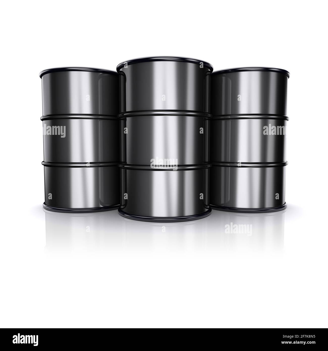 Black metal barrels on a white background. 3d image Stock Photo - Alamy