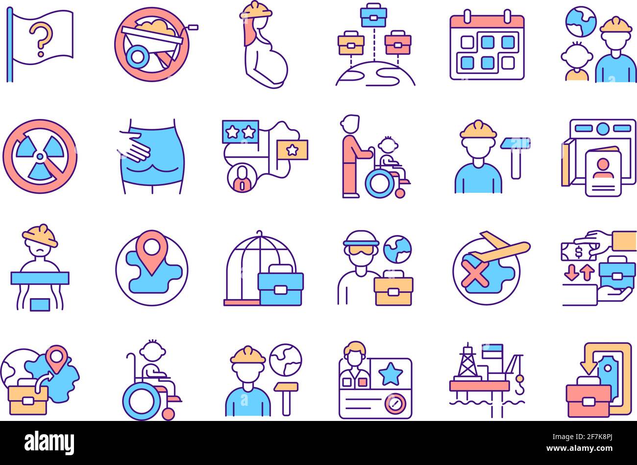 Migrant workers rights discrimination RGB color icons set Stock Vector ...