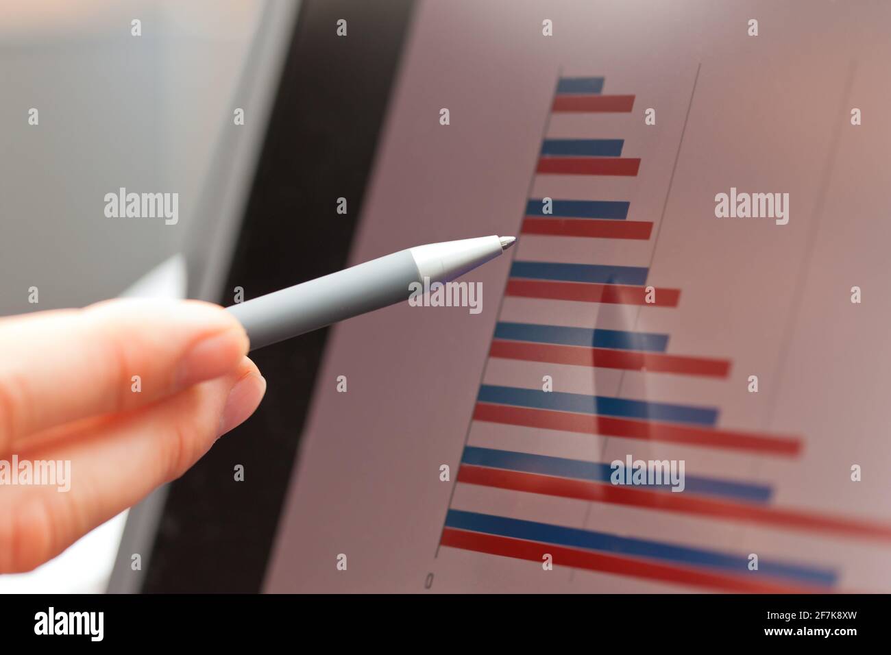 Pen, graph and screen of a laptop with bar chart Stock Photo - Alamy
