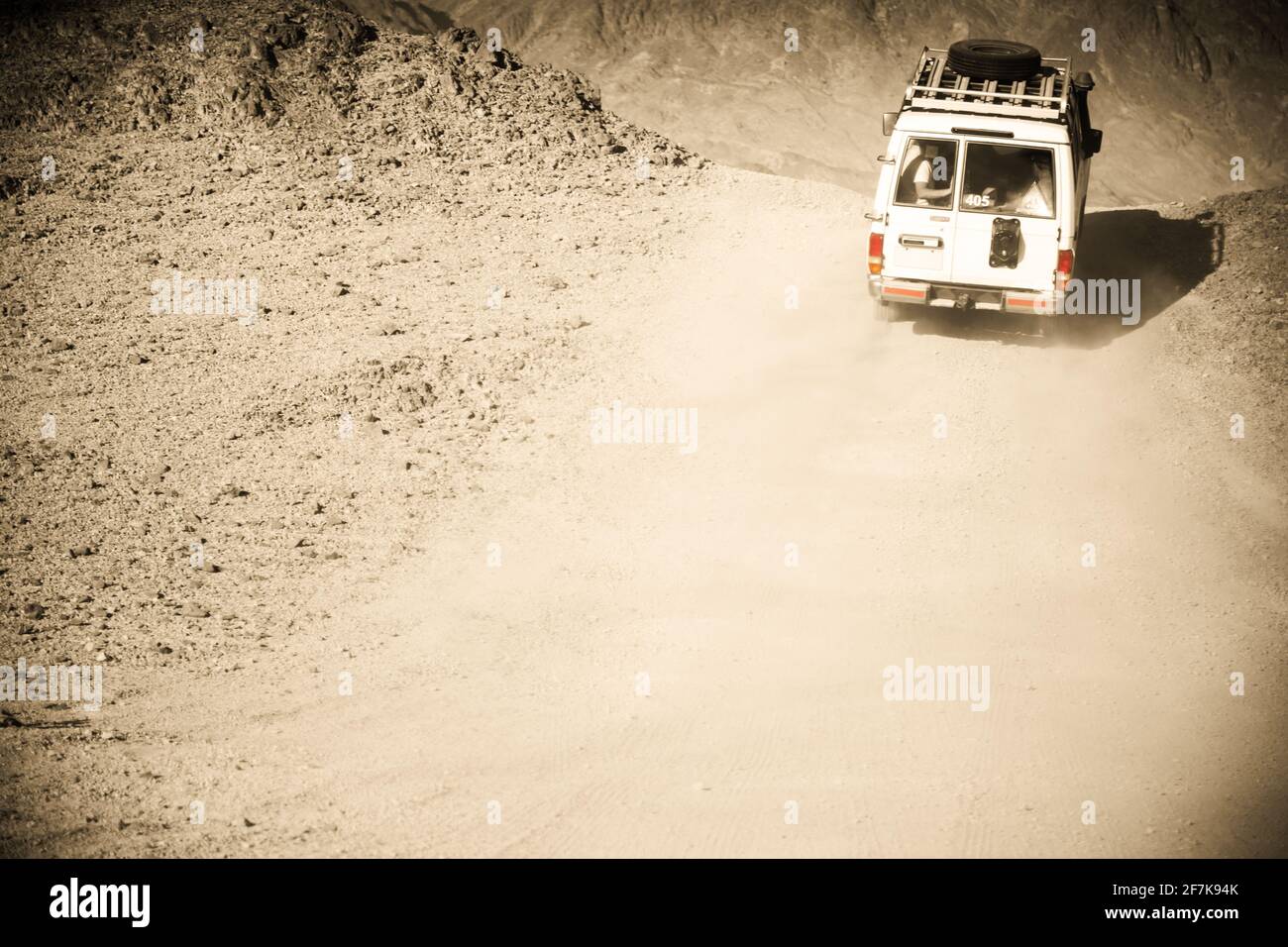 4x4 off-road safari. Egypt. Sinai desert. In the style of an old photo ...