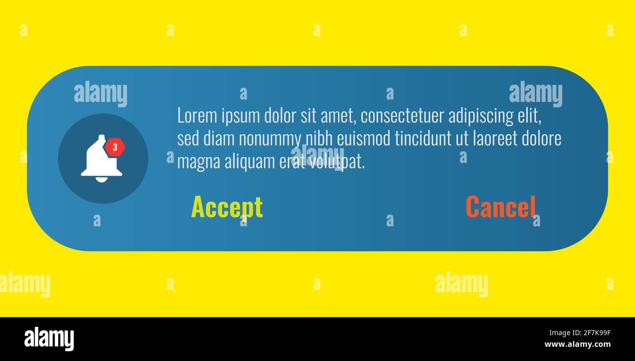 Notification panel or bar with bell icon and text message board. Vector ...