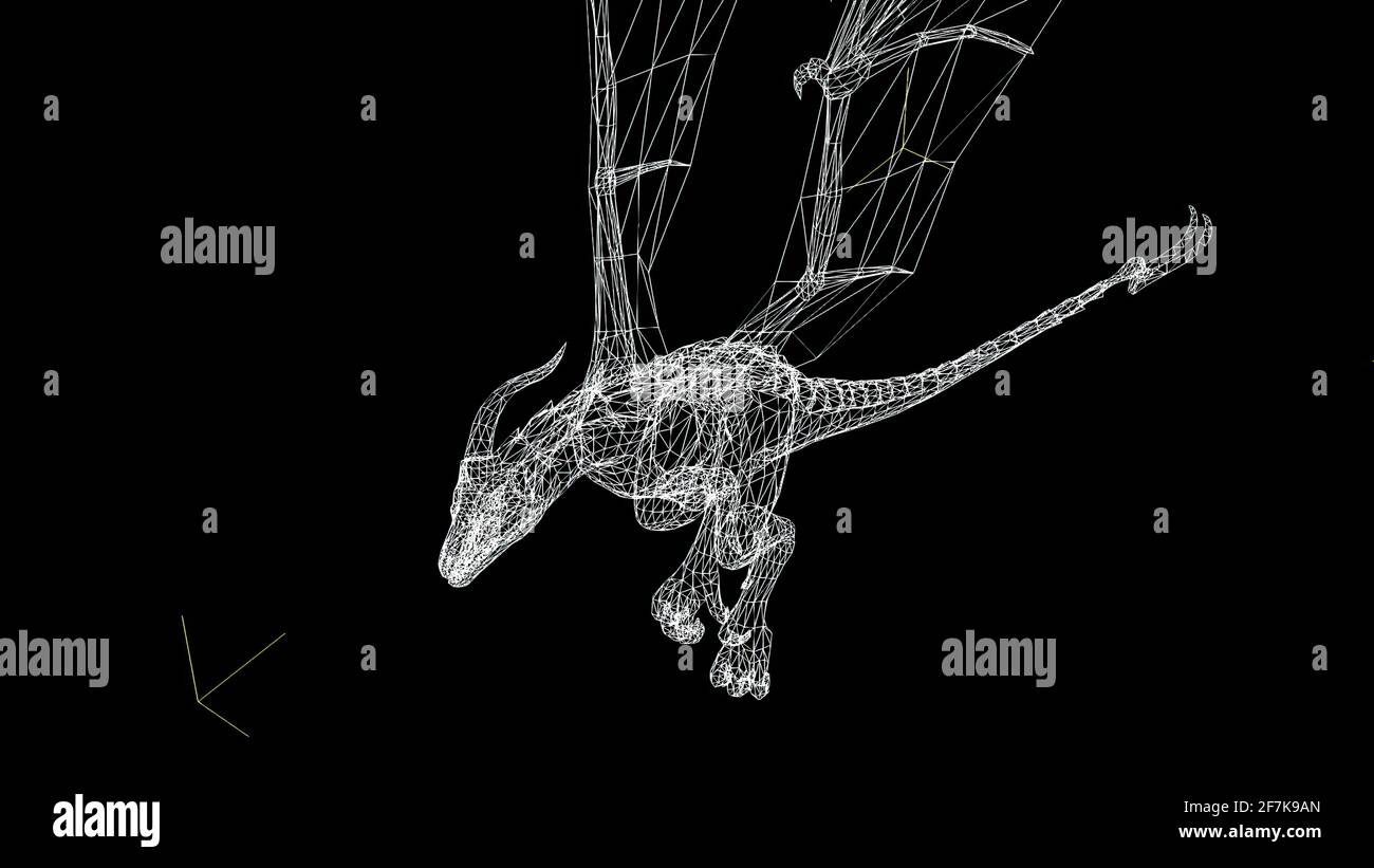 wire frame Dragon in fly - separated on black screen Stock Photo - Alamy
