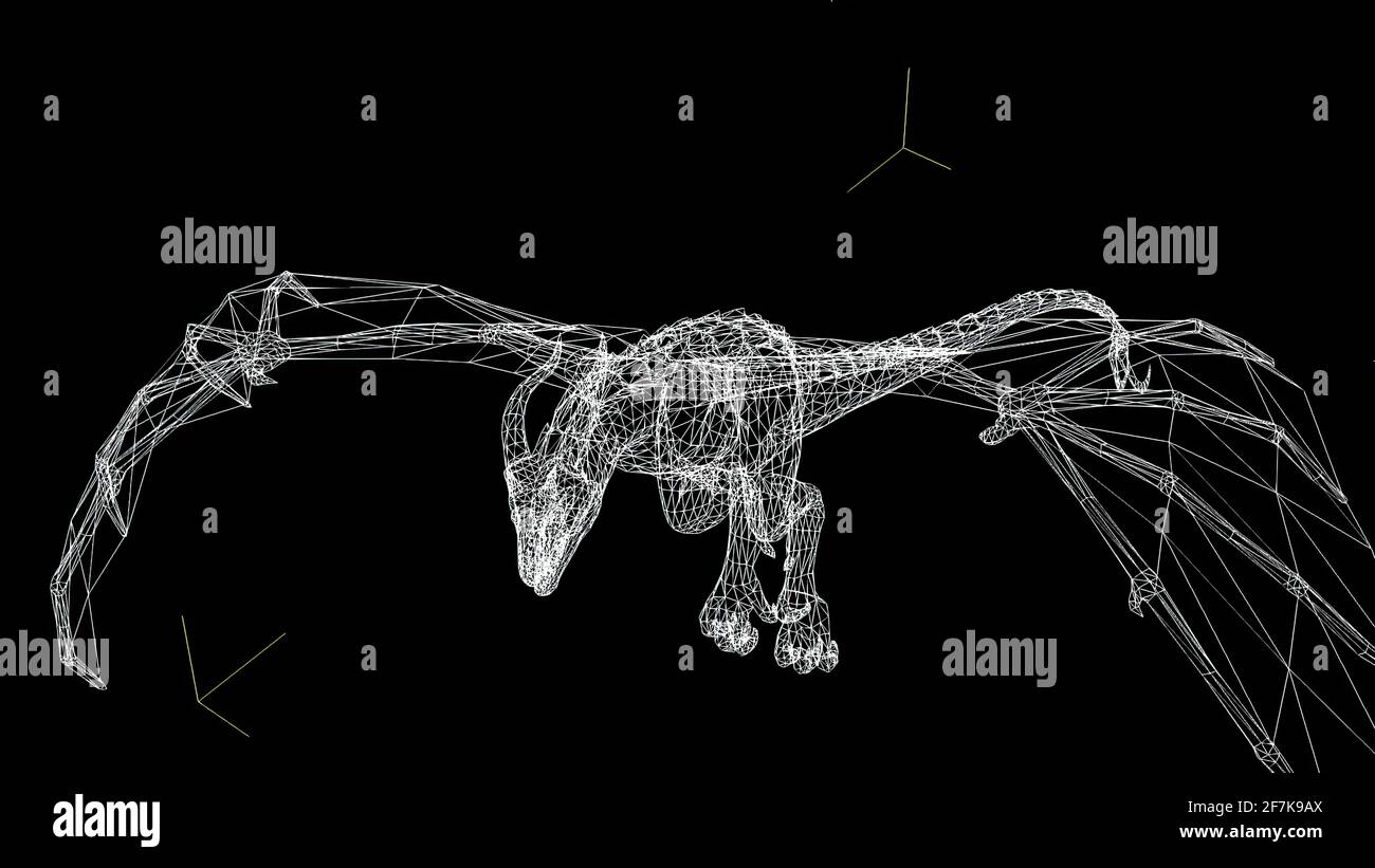 wire frame Dragon in fly - separated on black screen Stock Photo - Alamy