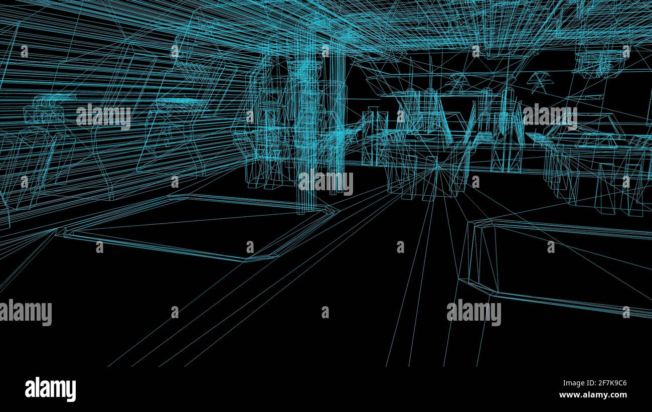 3d rendering - wire frame model of industrial buildings Stock Photo - Alamy