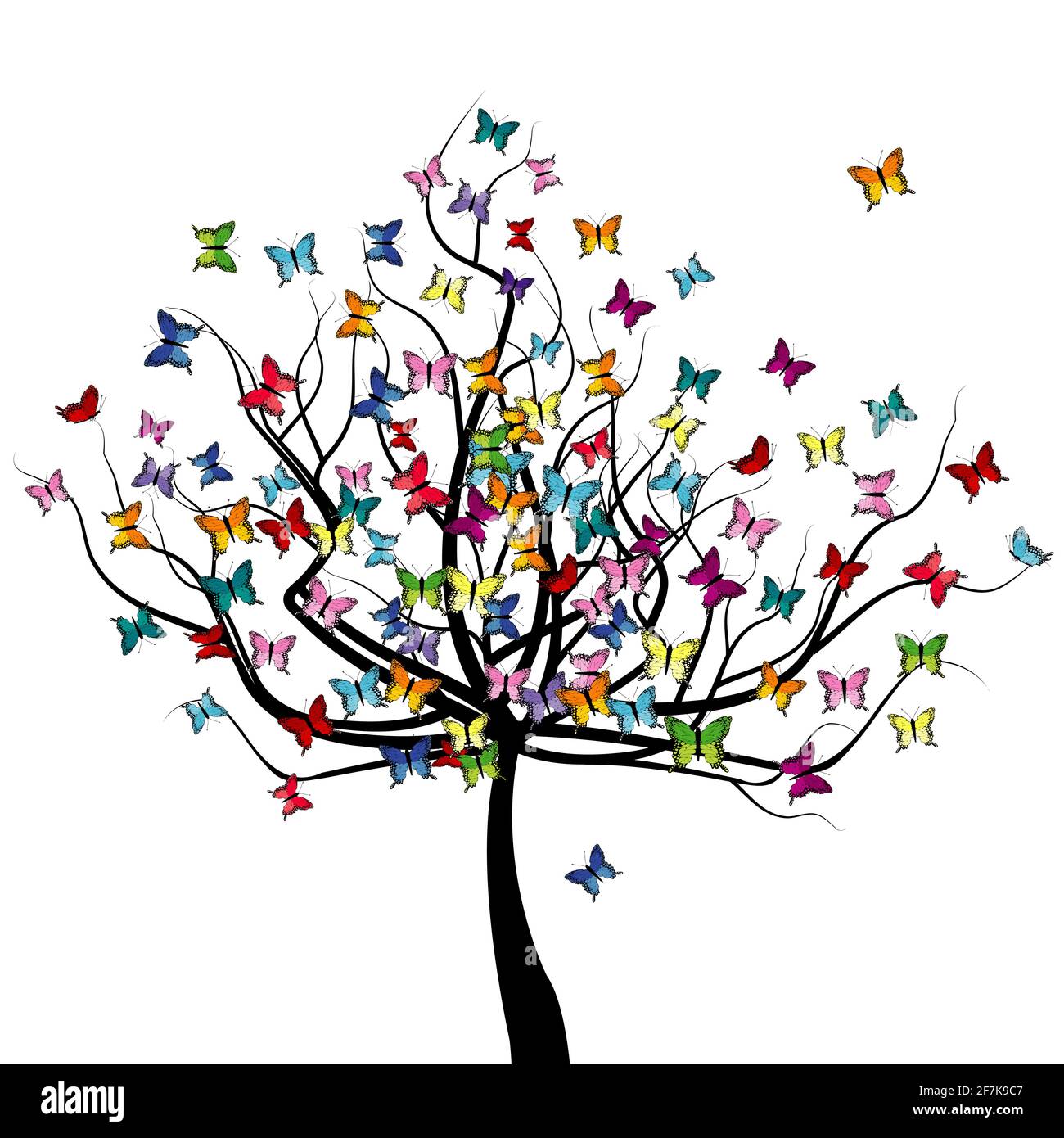 Tree with colored butterflies flying around it Stock Vector Image & Art ...