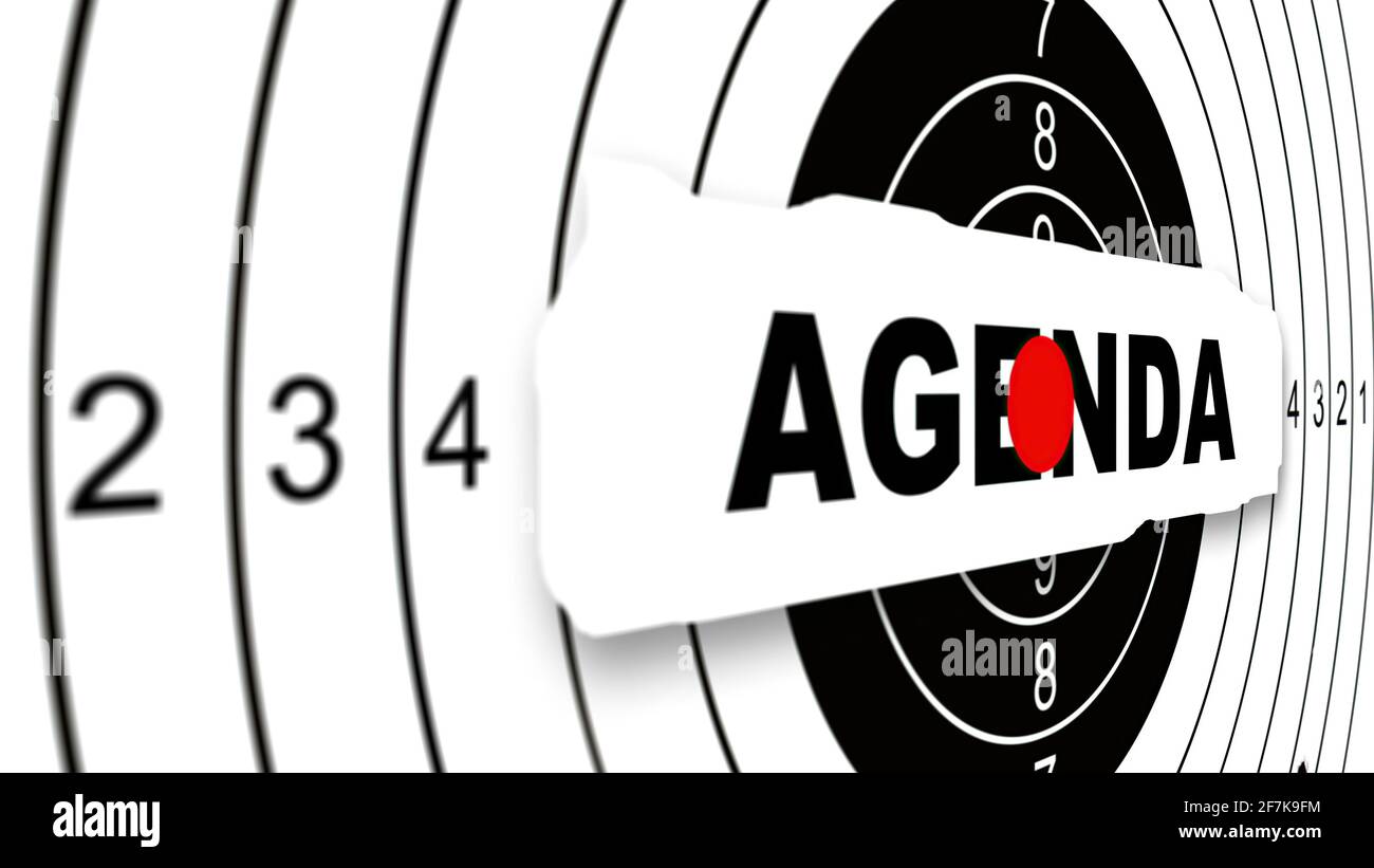 Close up Shooting target with word agenda Stock Photo - Alamy