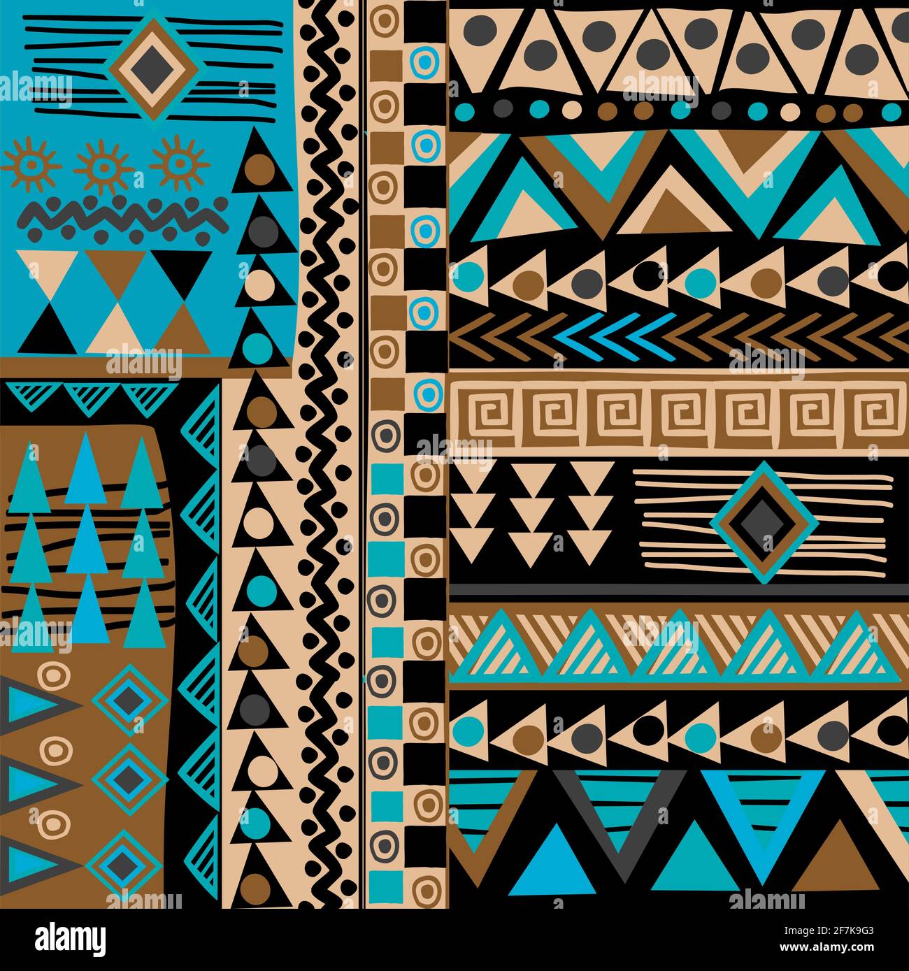 African doodle ethnic texture in blue and brown colors Stock Vector ...