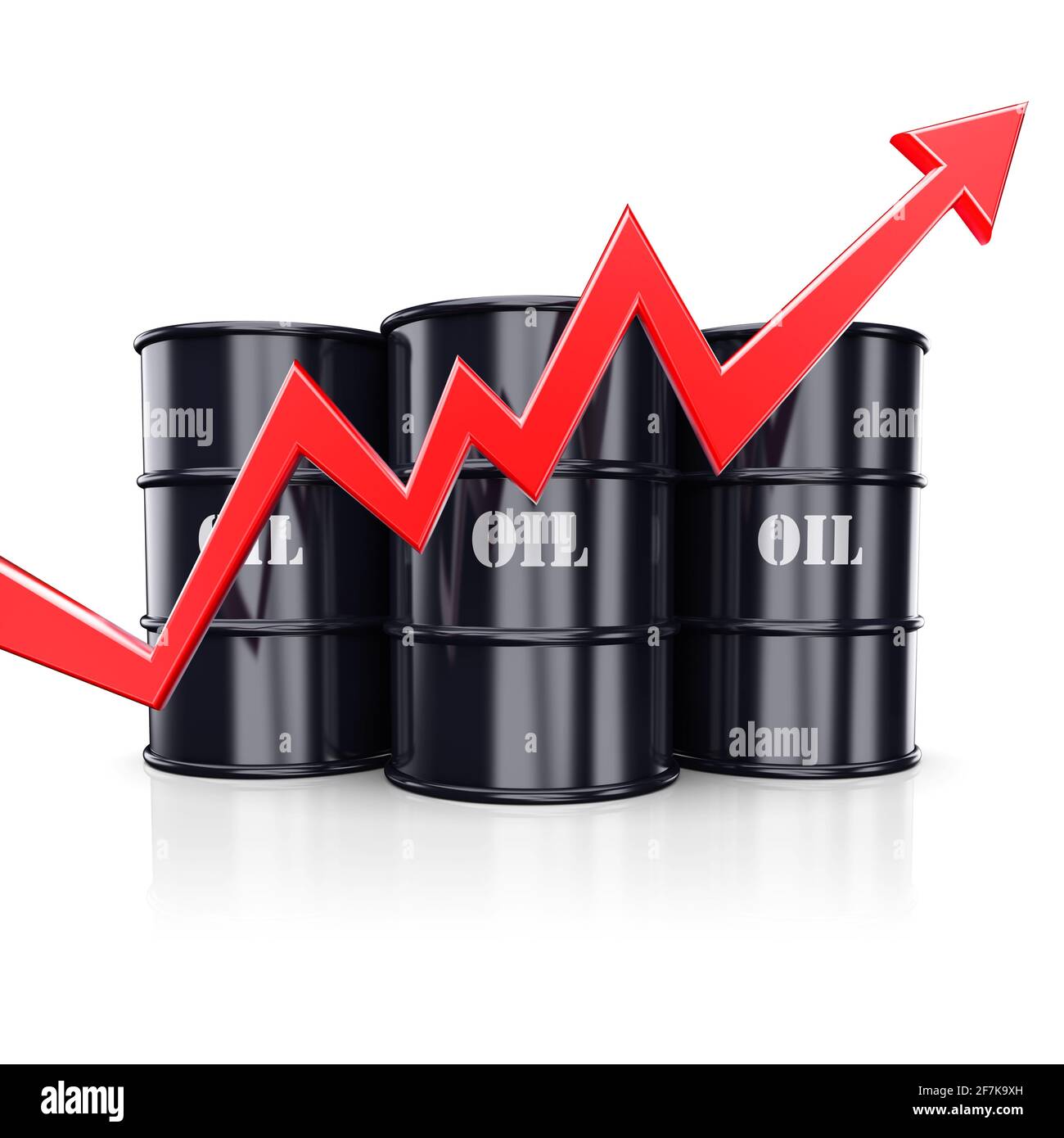 Growth oil price. Red arrow graph chart moving rise up near the barrels ...